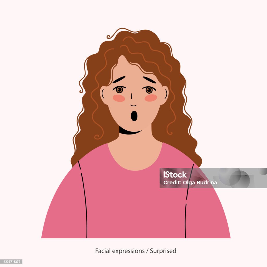 Expression On The Face Of A Pretty Curlyhaired Girl Surprise Stock