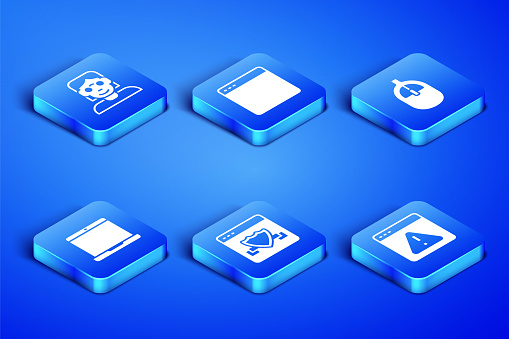 Set Browser With Exclamation Mark Hacker Or Coder Shield Laptop Window And Computer Mouse Icon
