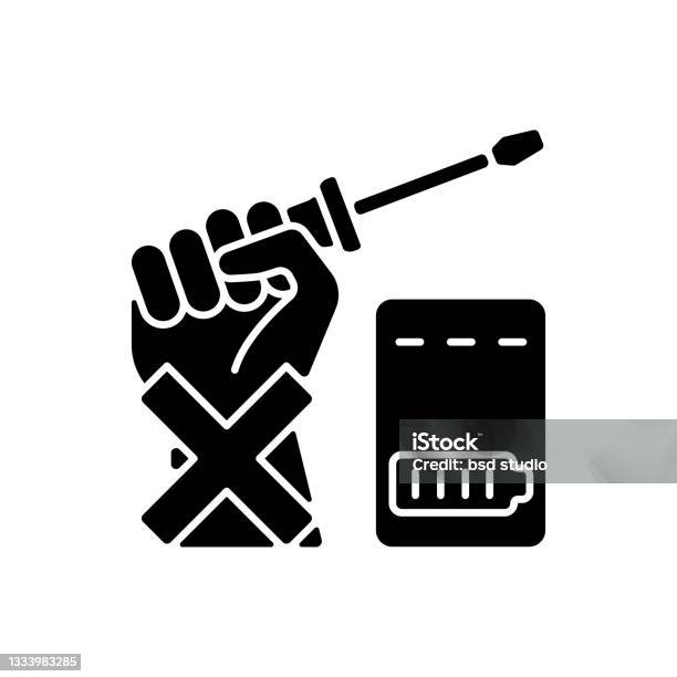 Jangan Perbaiki Power Bank Sendiri Ikon Label Manual Mesin Terbang Hitam Ilustrasi Stok Unduh