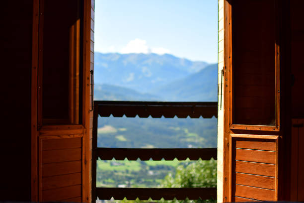 Free picture: balcony, cottage, mountains, view, window, landscape ...