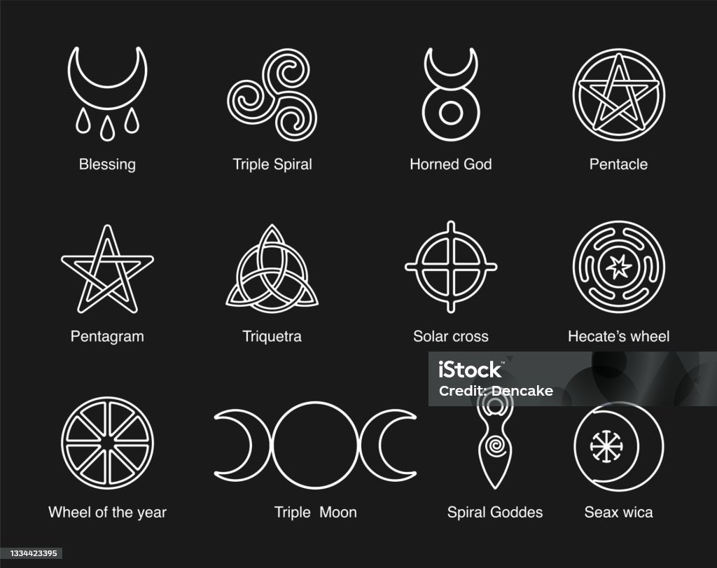 Wiccan และ Pagan สัญลักษณ์ Pentagram ดวงจันทร์สาม พระเจ้าเขา Triskelion ... Wiccan และ Pagan สัญลักษณ์ Pentagram ดวงจันทร์สาม พระเจ้าเขา Triskelion ...