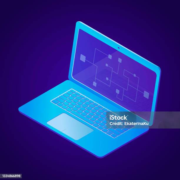 Vektor Terisolasi Ilustrasi Laptop Isometrik Diagram Atau Grafik Pada
