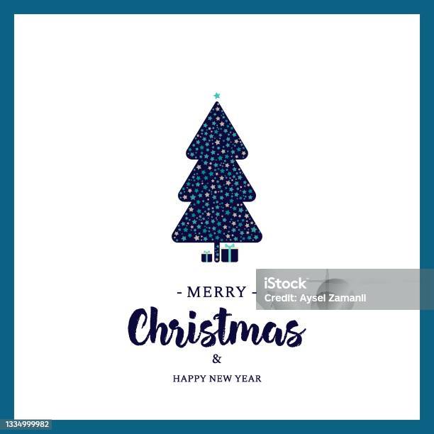 Kartu Ucapan Natal Dan Tahun Baru Dengan Starry Tree Dan Huruf