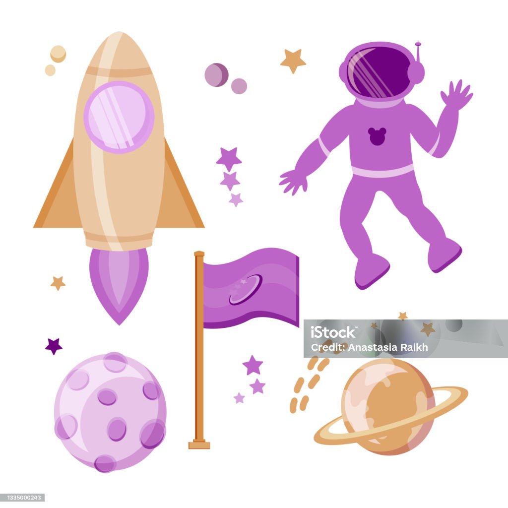 Set Of Isolated Elements On A White Background Space Planets Astronaut