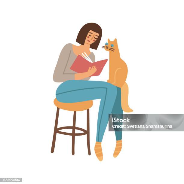 Pretty Woman Sedang Membaca Buku Yang Duduk Di Bangku Dan Kucing Itu ... Pretty Woman Sedang Membaca Buku Yang Duduk Di Bangku Dan Kucing Itu ...