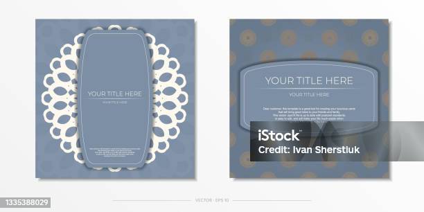 Template Untuk Desain Cetak Kartu Pos Warna Biru Dengan Ornamen Mewah