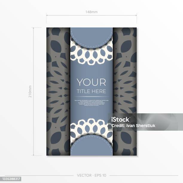 Desain Kartu Pos Berwarna Biru Dengan Corak Mewah Kartu Undangan Vektor