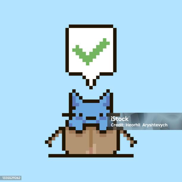 Prosta Płaska Ilustracja Pixel Art Przedstawiająca Uroczego Kotka Z Kreskówki Siedzącego W