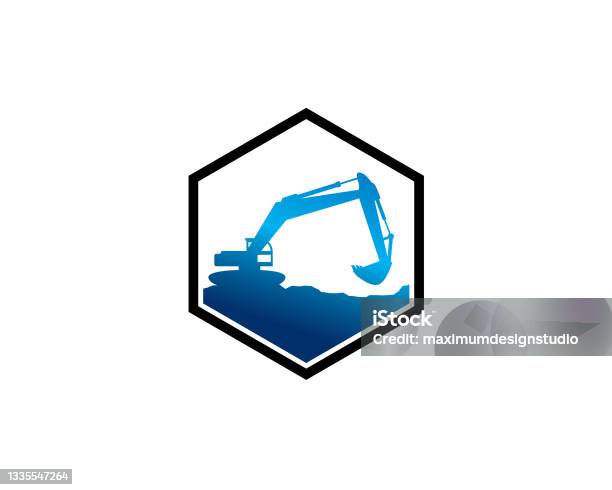 Modello Di Simbolo Emblema Escavatore Quadrato E Terna Con Simbolo