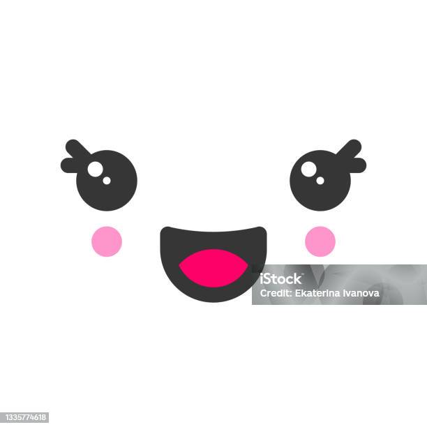 Vetores De Rindo Kawaii Rosto De Emoção Bonito Ícone Vetor Emoticon E