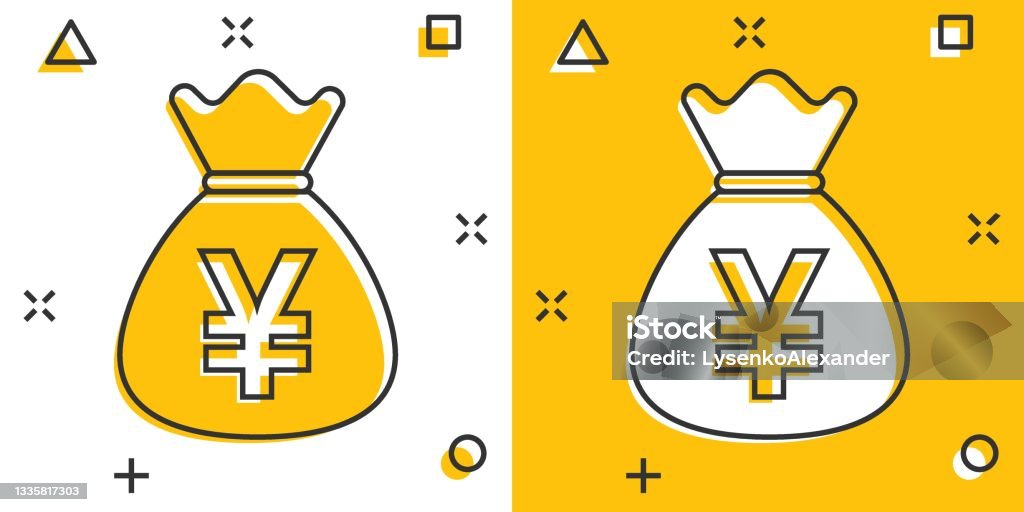 Vector Cartoon Yen Yuan Sac Argent Icône De Monnaie Dans Le Style
