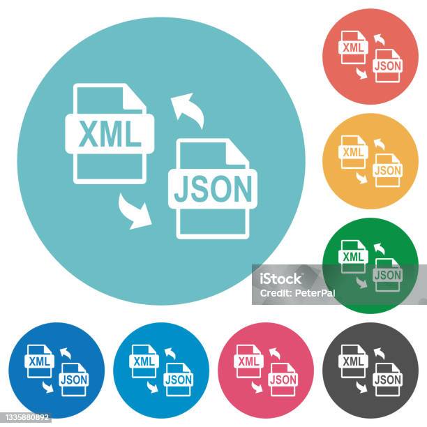 Xml Json File Conversion Flat Round Icons Stock Illustration Download Image Now Extensible