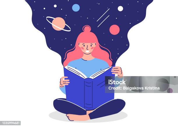 Gadis Itu Duduk Dalam Posisi Teratai Membaca Buku Fantasi Saat Membaca ... Gadis Itu Duduk Dalam Posisi Teratai Membaca Buku Fantasi Saat Membaca ...