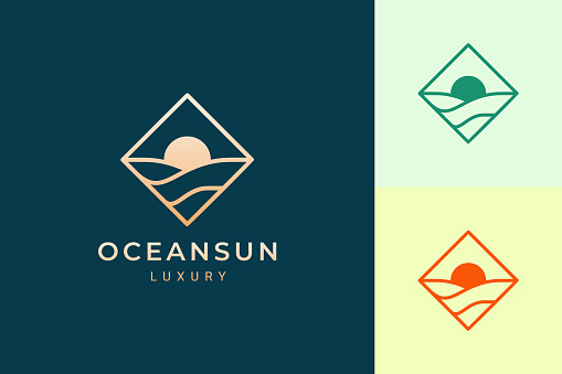 Logo Du Front De Mer Ou De Locéan En Losange Simple Avec Forme De Vague