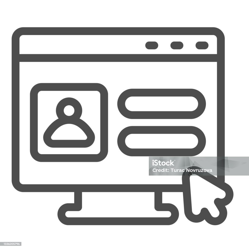 Monitor User Authorization Window Cursor Pointer Line Icon Ui Concept Avatar Vector Sign On