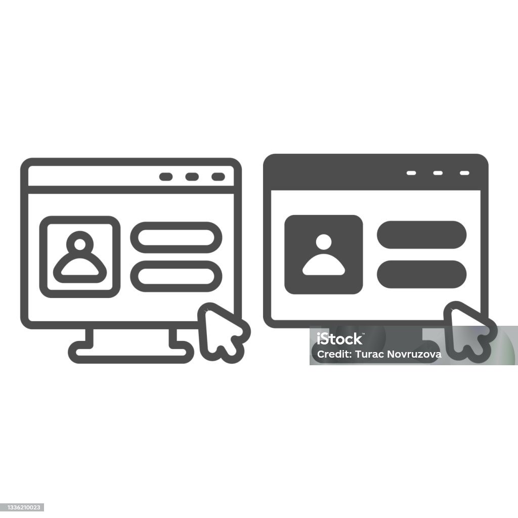 Monitor User Authorization Window Cursor Pointer Line And Solid Icon Ui Concept Avatar Vector