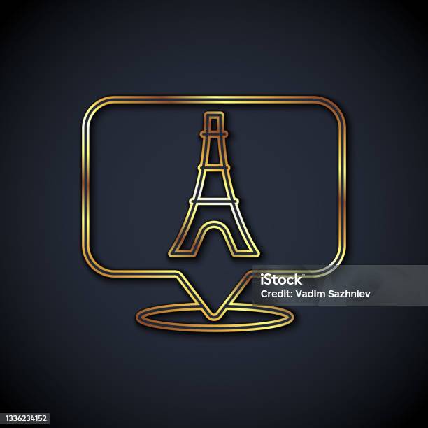 Ligne Dor Icône De La Tour Eiffel Isolée Sur Fond Noir France Paris