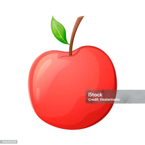 Vektor Sederhana Terisolasi Gambar Kartun Apel Matang Merah Dengan
