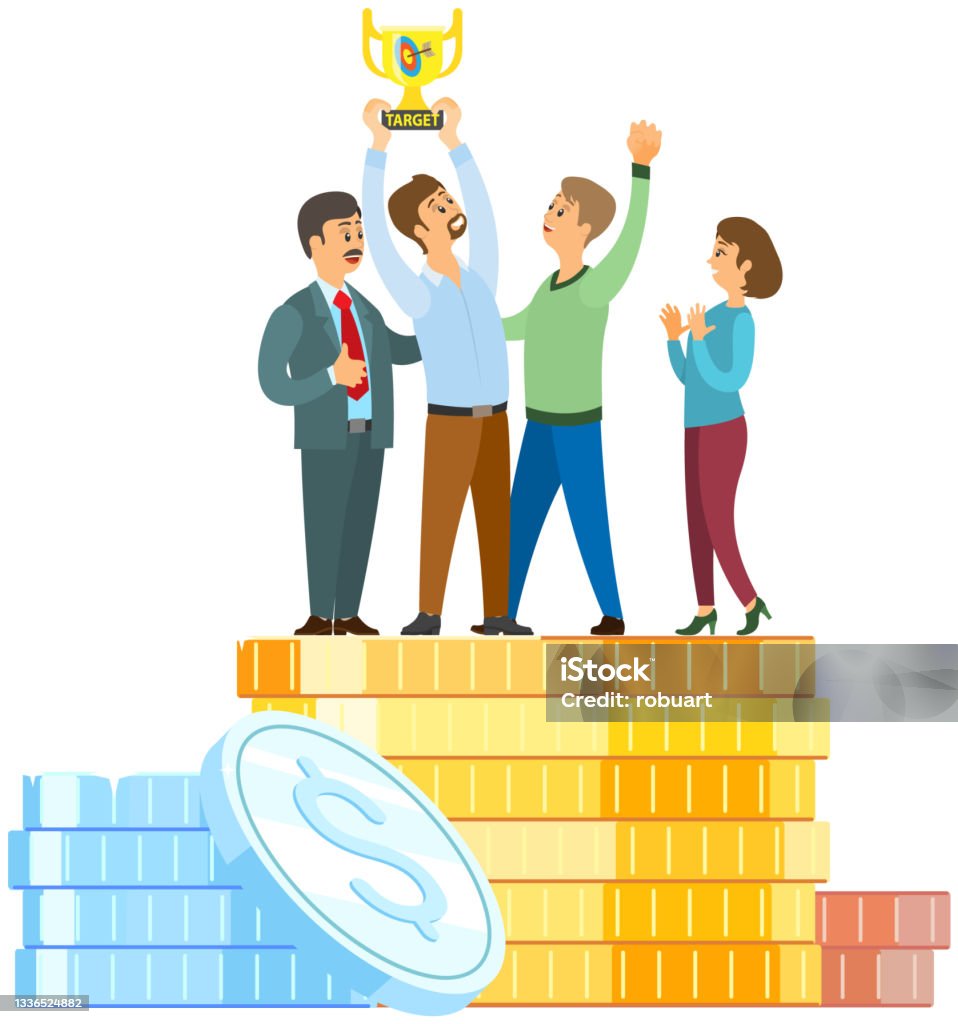 Pengusaha Sukses Memegang Trofi Emas Di Banyak Koin Yang Ditumpuk ... Pengusaha Sukses Memegang Trofi Emas Di Banyak Koin Yang Ditumpuk ...