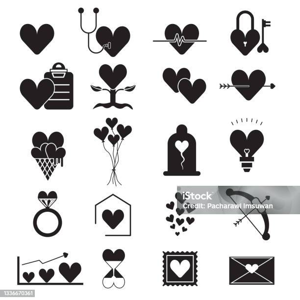 Jeu De Traits De Contour De Licône Du Cœur Pictogrammes Simples Pack