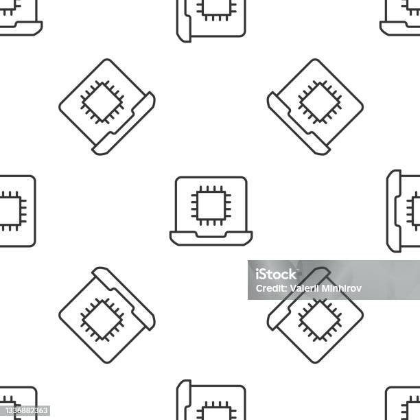 Prosesor Komputer Garis Abuabu Dengan Ikon Cpu Microcircuits
