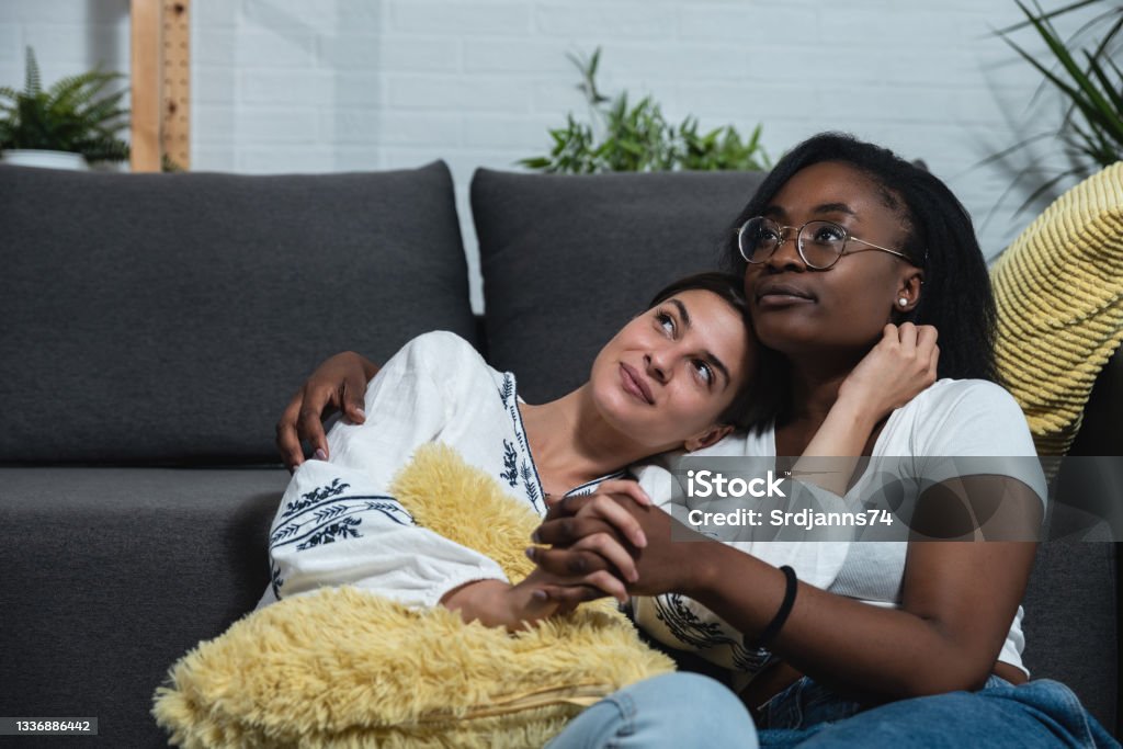 Young Beautiful Mixed Race Lesbian Couple Of Black African And