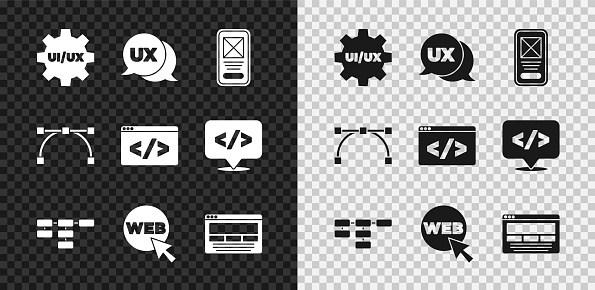 Set Ui Or Ux Design Site Map Web And Graphic Bezier Curve And Front End Development Icon Vector 0505