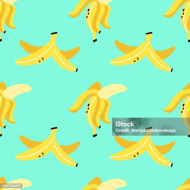 Banana Seamless Pattern Exotic Tropical Fresh Fruit Whole And Sliced