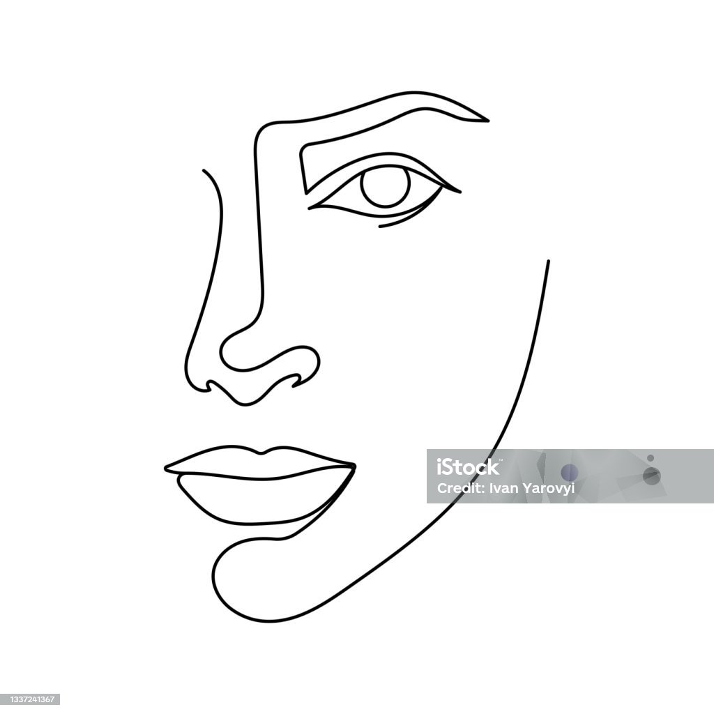 Woman Face Continuous Line Drawing Abstract Minimal Woman Portrait For
