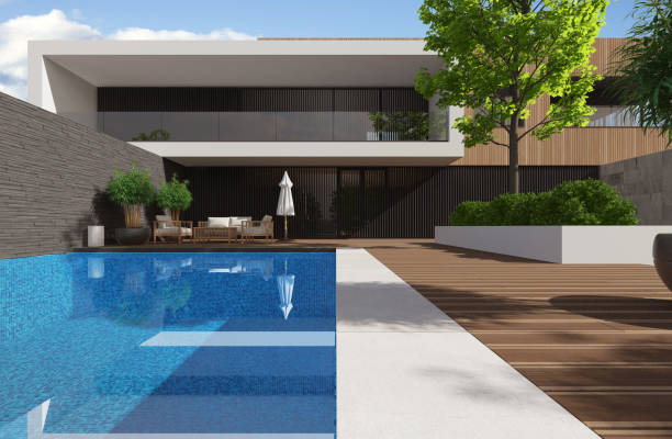 Free Stock Photo of Minimalist design of a modern pool corner ...