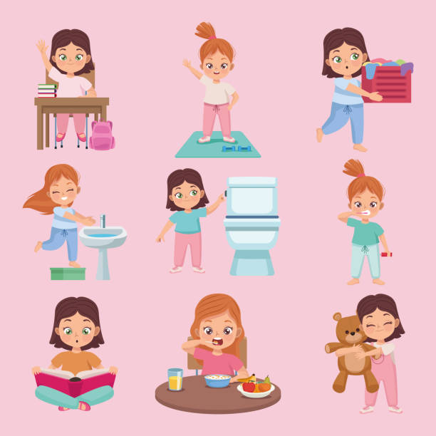 Little girl sitting on toilet Clipart Vector PNG , SVG, EPS, PSD, AI