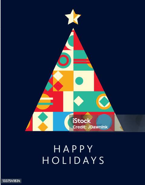 Happy Holidays Kartu Ucapan Template Desain Datar Dengan Bentuk