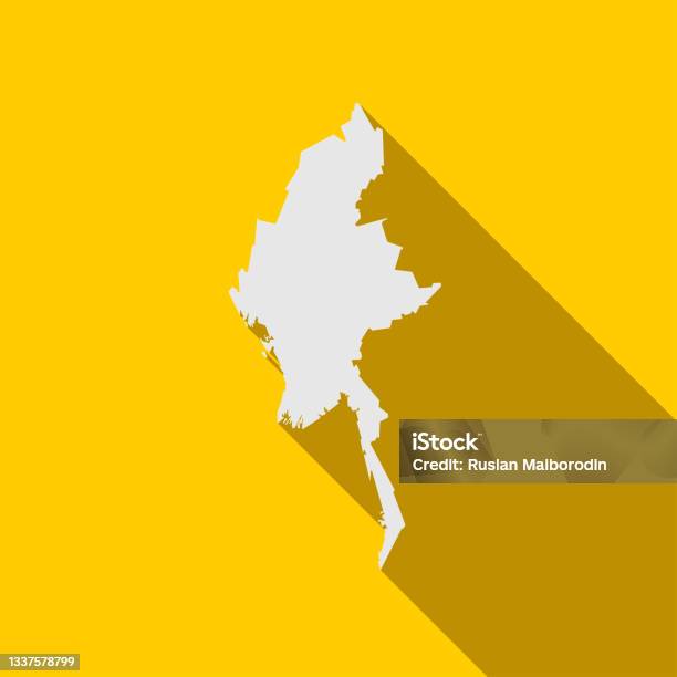 Carte Du Myanmar Sur Fond Jaune Avec Une Longue Ombre Vecteurs Libres
