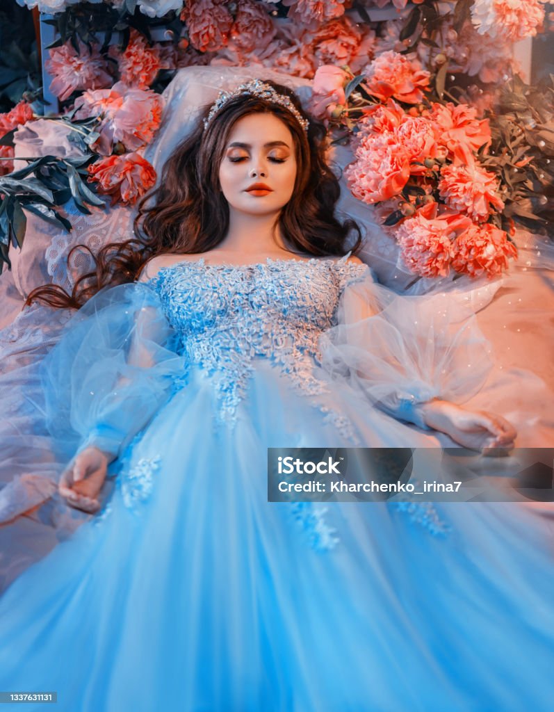 Fantasy Woman Sleeping Beauty Lies Sleep On Comfortable Bed Mattress