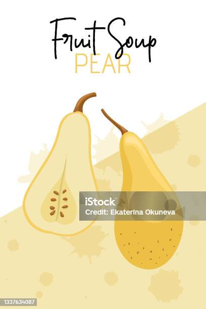 Desain Kemasan Sup Pir Sayuran Pir Vektor Dalam Gaya Kartun Buah Pir Cerah Ilustrasi Stok