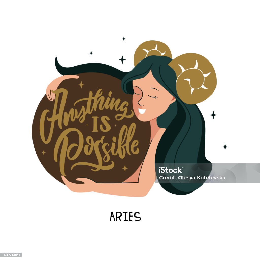 Ini Adalah Simbol Zodiak Aries Dan Gadis Ajaib Frasa Huruf Segala Sesuatu Mungkin Terjadi