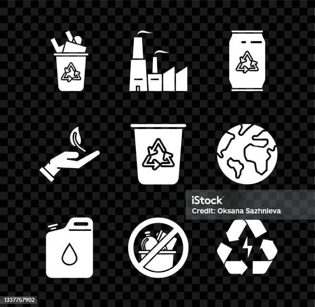 Réglez La Corbeille Avec Le Symbole De Recyclage Lusine La Canne Et La