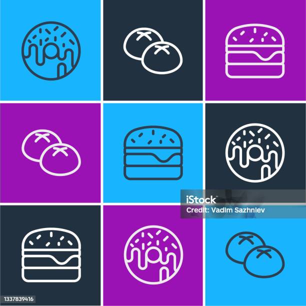 Atur Garis Donut Burger Dan Ikon Roti Roti Vektor Ilustrasi Stok ... Atur Garis Donut Burger Dan Ikon Roti Roti Vektor Ilustrasi Stok ...