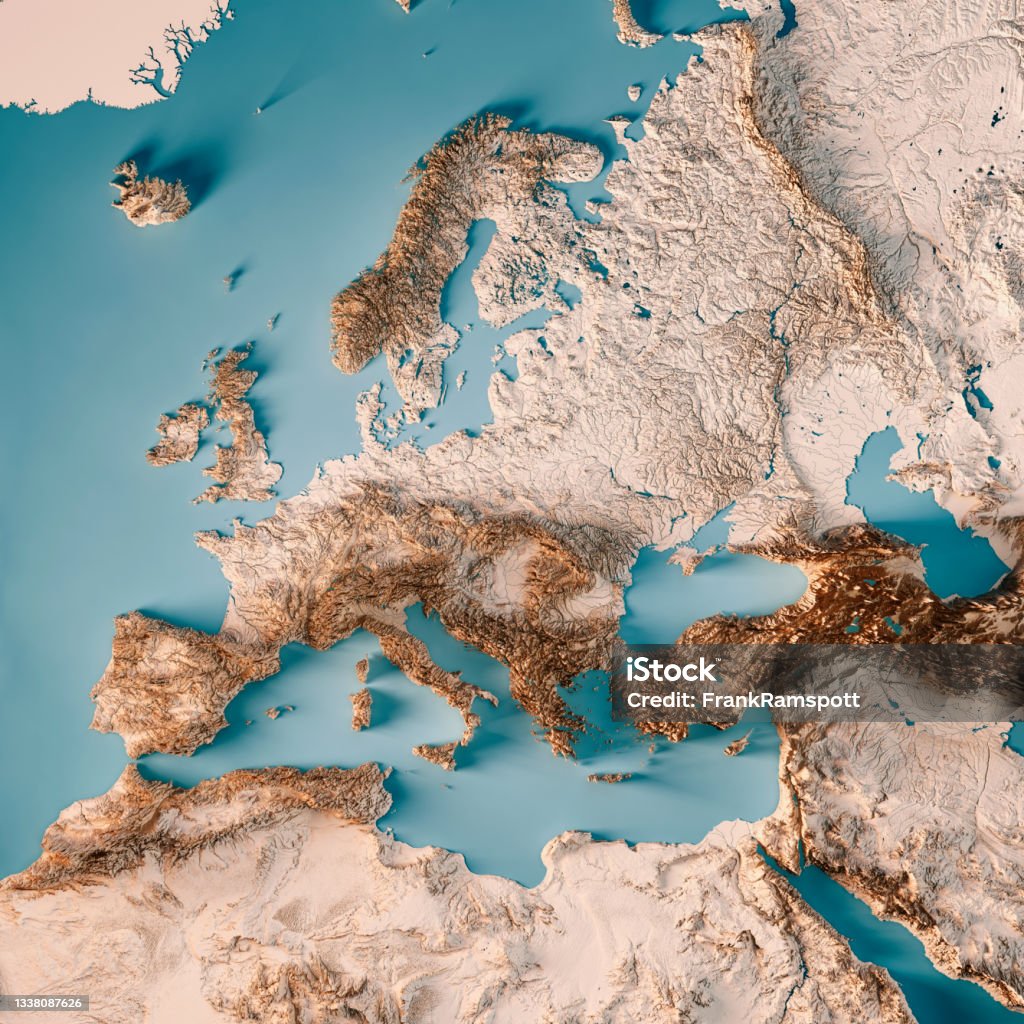 Europe Extended 3d Render Topographic Map Neutral Stock Photo ... Europe Extended 3d Render Topographic Map Neutral Stock Photo ...