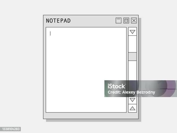 Computer Notepad Retro Web Notebook For Notes And Text Blank Screen With Scroll Cursors Stok