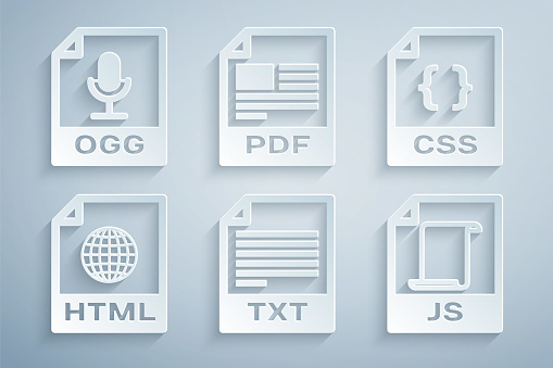 Set Txt File Document Css Html Js Pdf And Ogg Icon Vector Stock