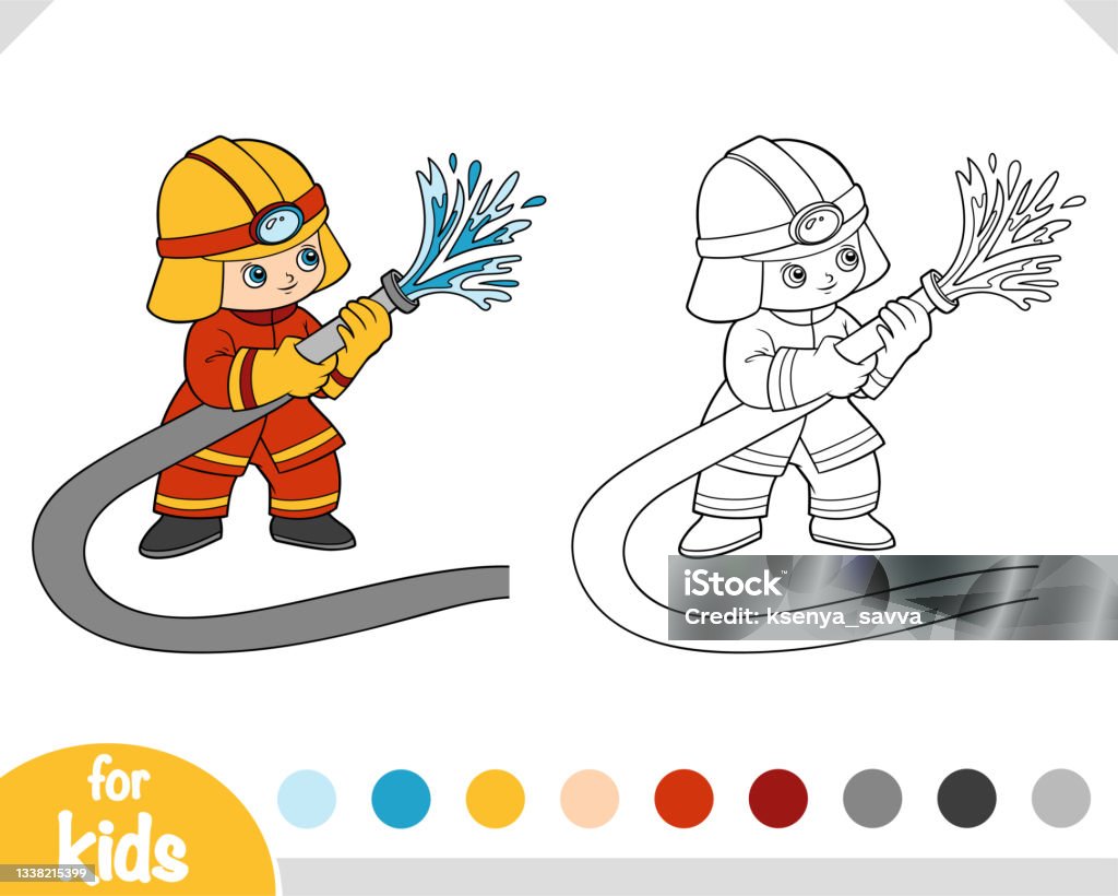 Coloring Book Firefighter Using Fire Hose Stock Illustration Download