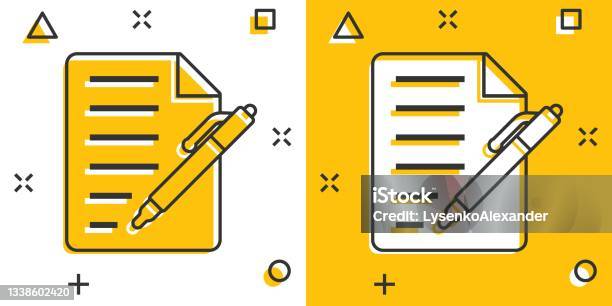 Document Avec Icône De Stylo Dans Le Style Bande Dessinée Illustration