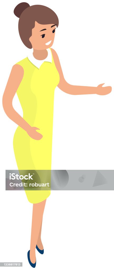 Girl Dressed In Yellow Dress Isolated On White Background Female