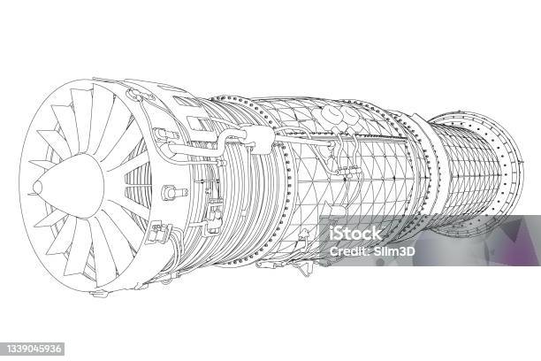 Contour Détaillé Dune Turbine Davion À Partir De Lignes Noires Isolées