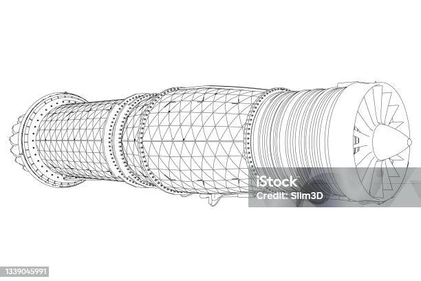 Contour Détaillé Dune Turbine Davion À Partir De Lignes Noires Isolées