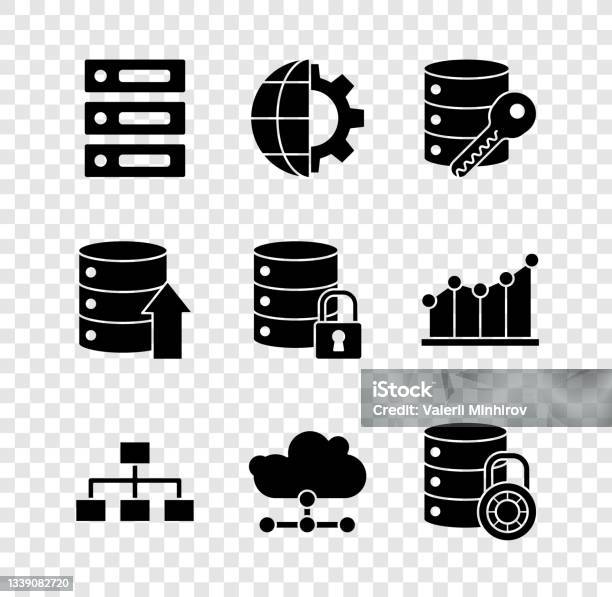 Set Server Data Web Hosting Globe Of The Earth And Gear Security With