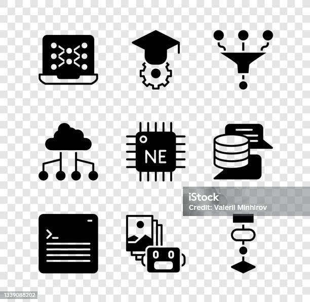 Set Neural Network Graduation Cap Funnel Filter Web Developer Programming Code Artificial