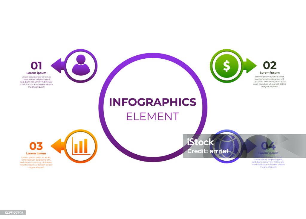 Desain Infografis Gradien Lingkaran Template Desain Infografis Empat ... Desain Infografis Gradien Lingkaran Template Desain Infografis Empat ...