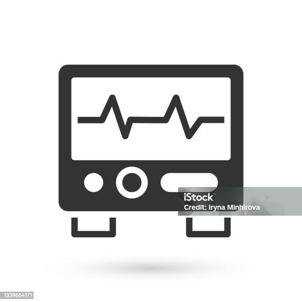 Moniteur Dordinateur Gris Avec Icône De Cardiogramme Isolée Sur Fond